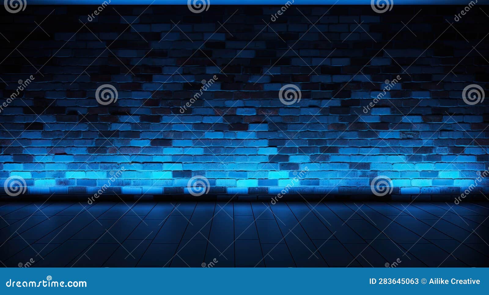 Dark Blue Brick Wall with Glowing Neon Lights. 3D Rendering Stock ...