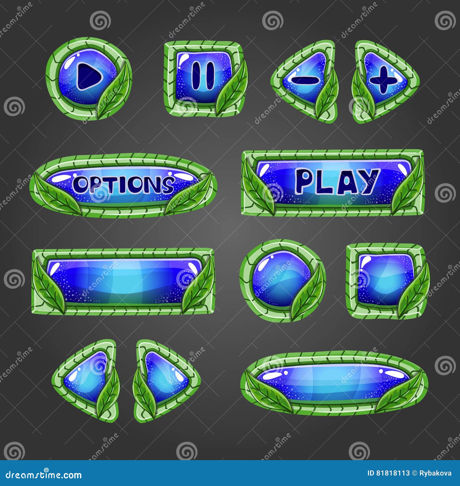 Dark Blue Buttons with Leaves Stock Vector - Illustration of element ...