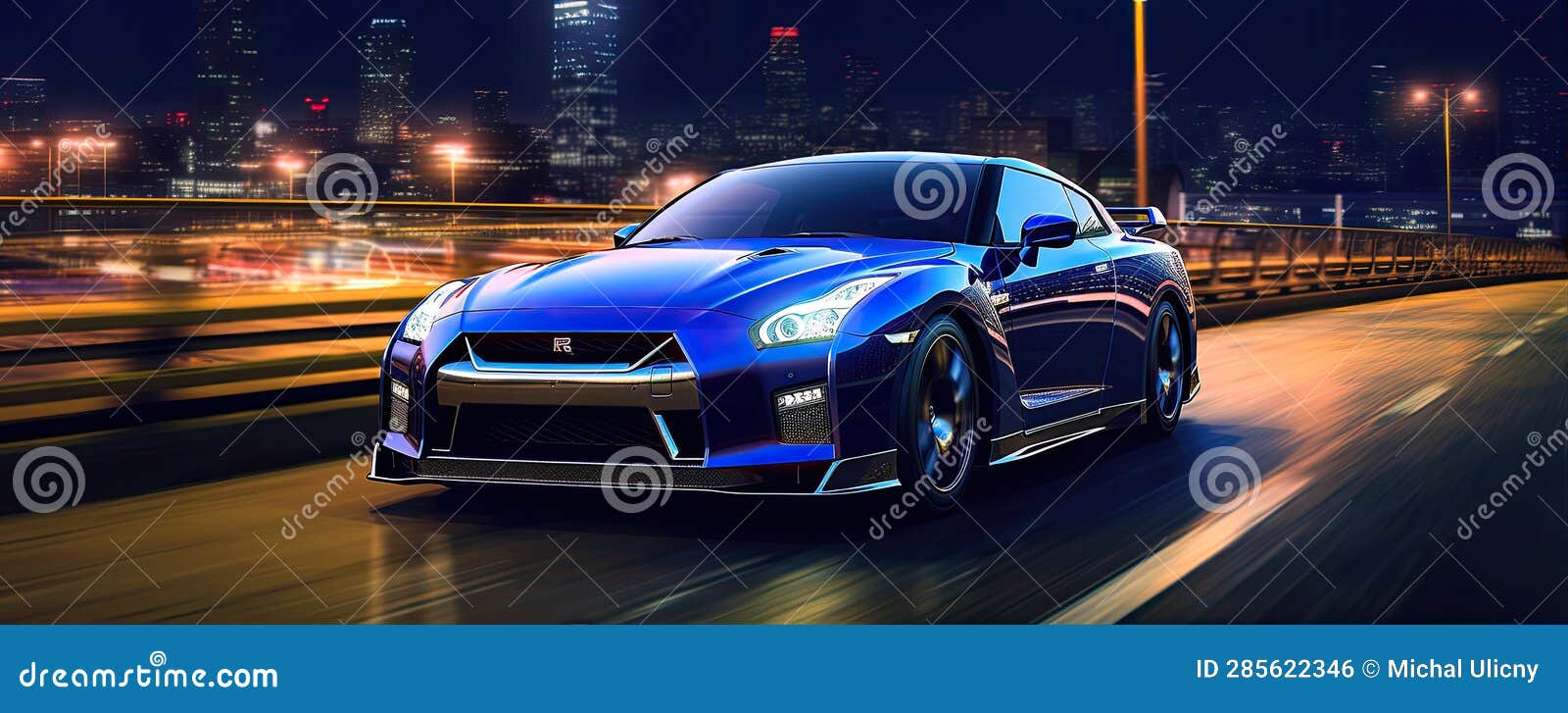 A Car Midnight in Town. Generative Ai Stock Illustration - Illustration ...