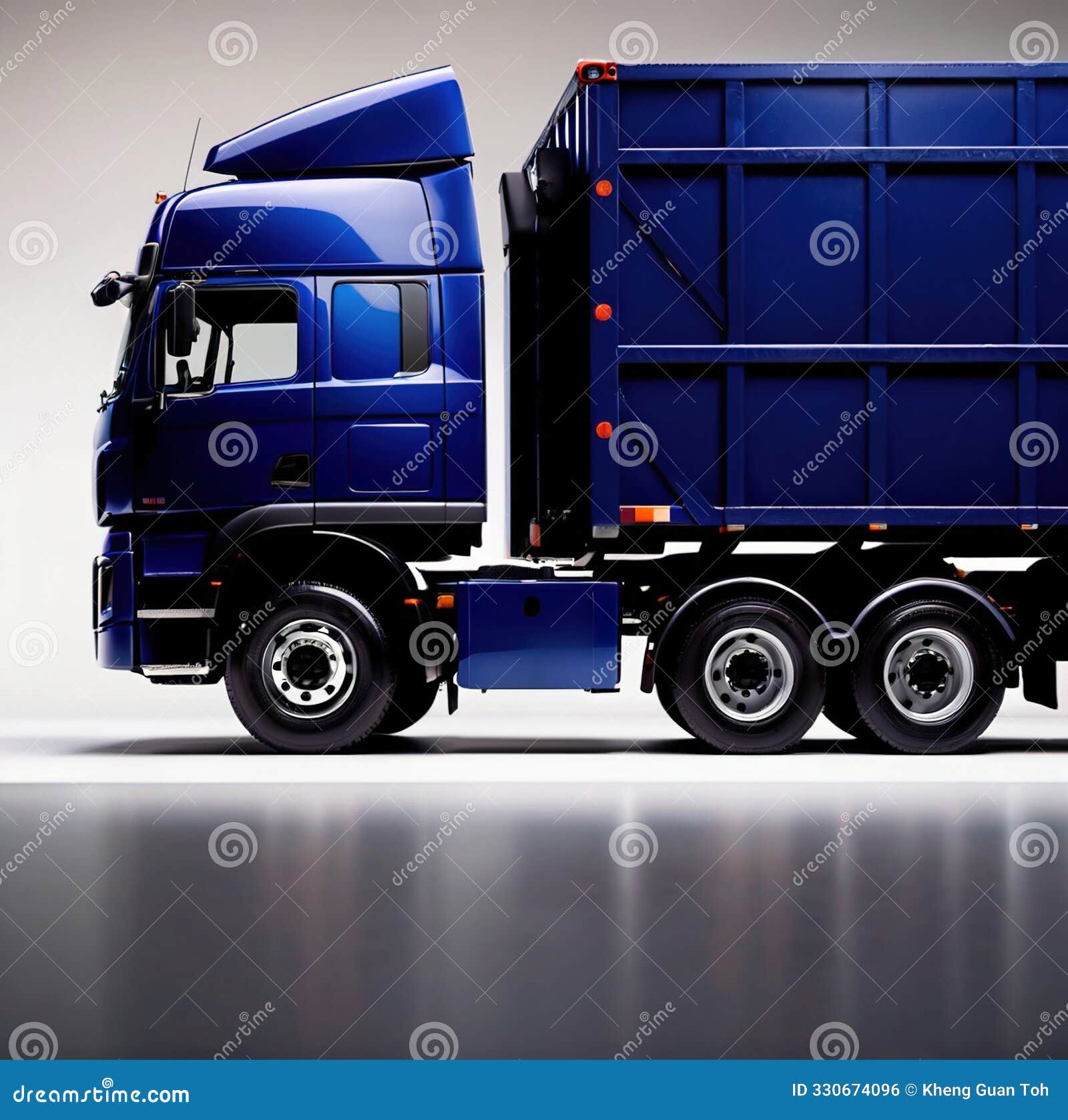 A Dark Blue Cargo Truck Side View on a White Background Stock ...