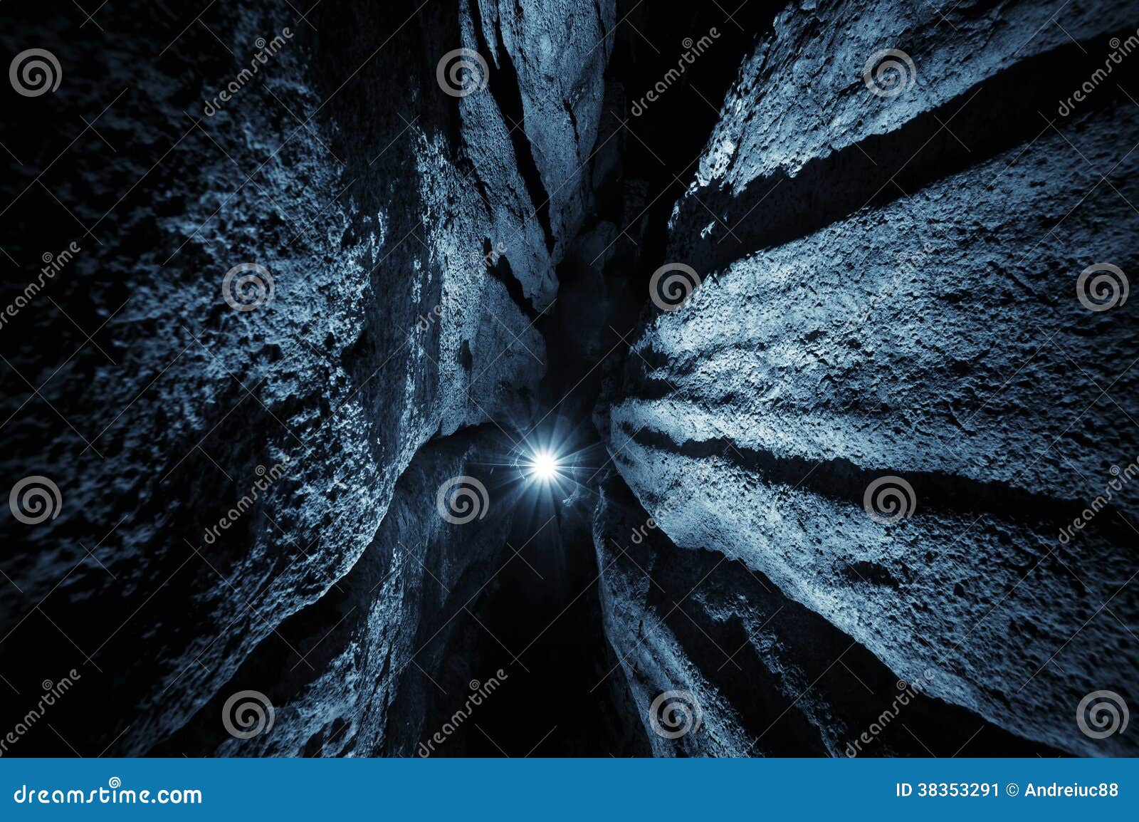 Dark Blue Cave with Light from Caver Flashlight Stock Image - Image of ...