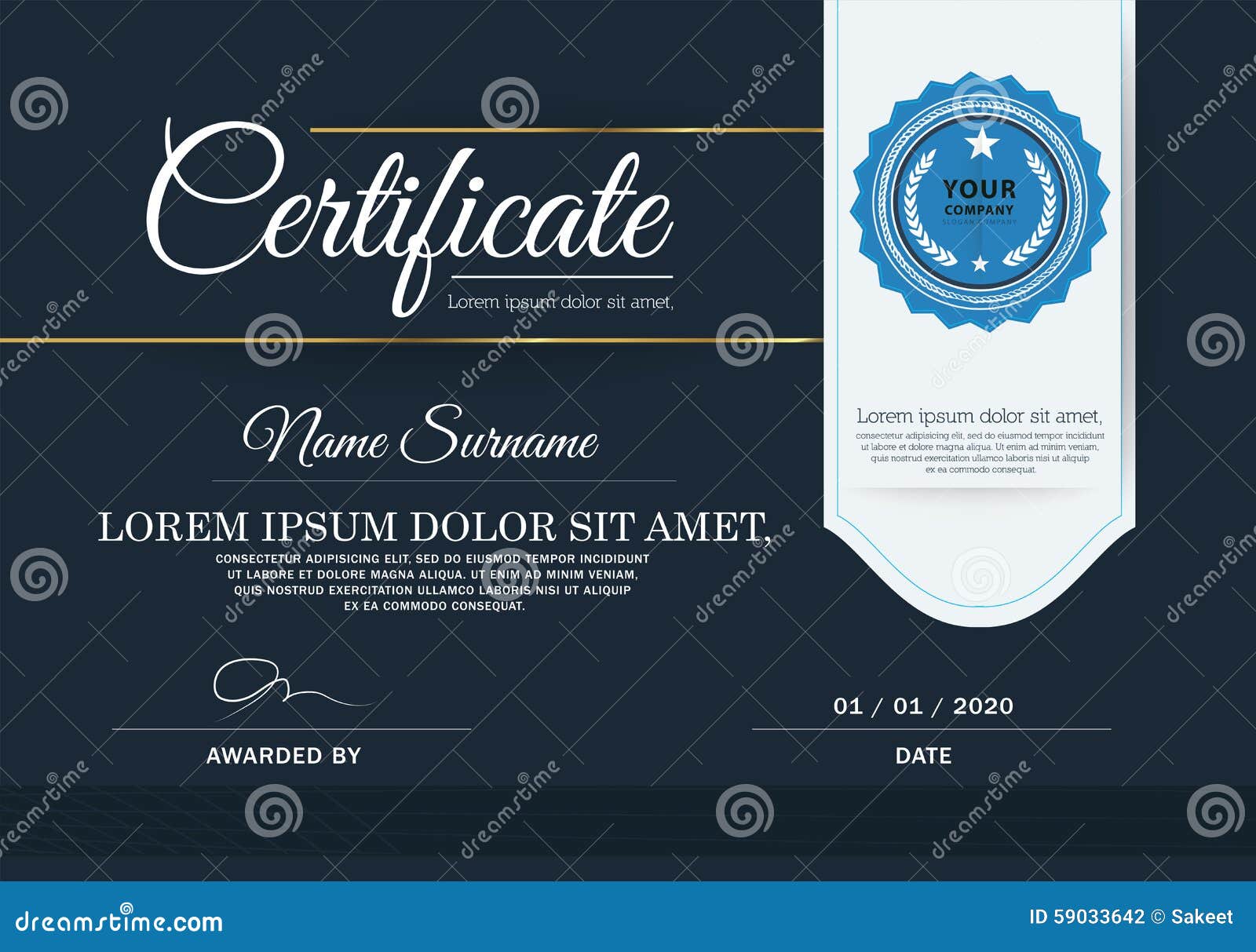 Dark Blue Certificate, Vector Certificate Template. Stock Vector ... Dark Blue Certificate, Vector Certificate Template. Stock Vector ...