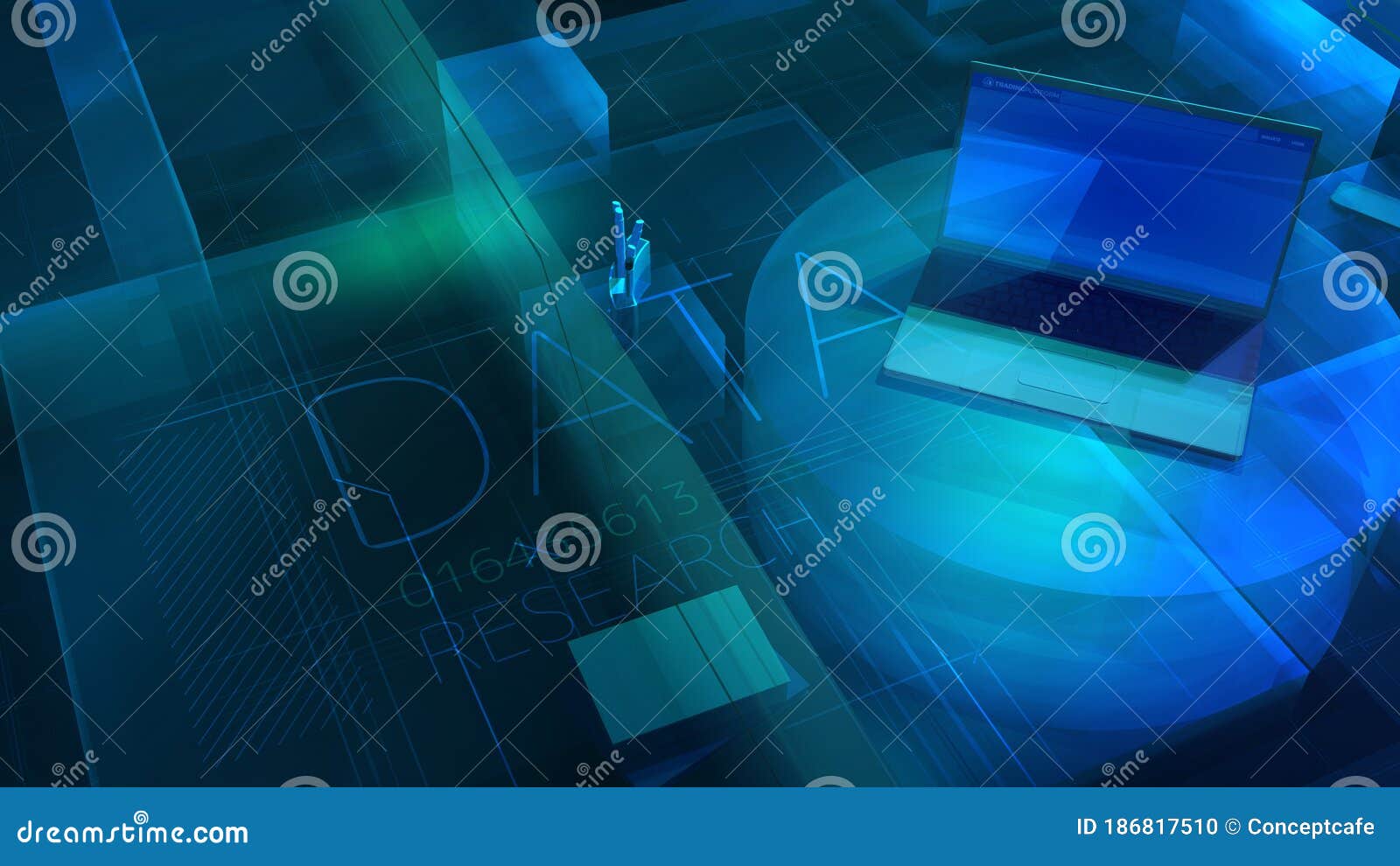 Dark Blue Corporate Background with Laptop on Data Research Topic ...