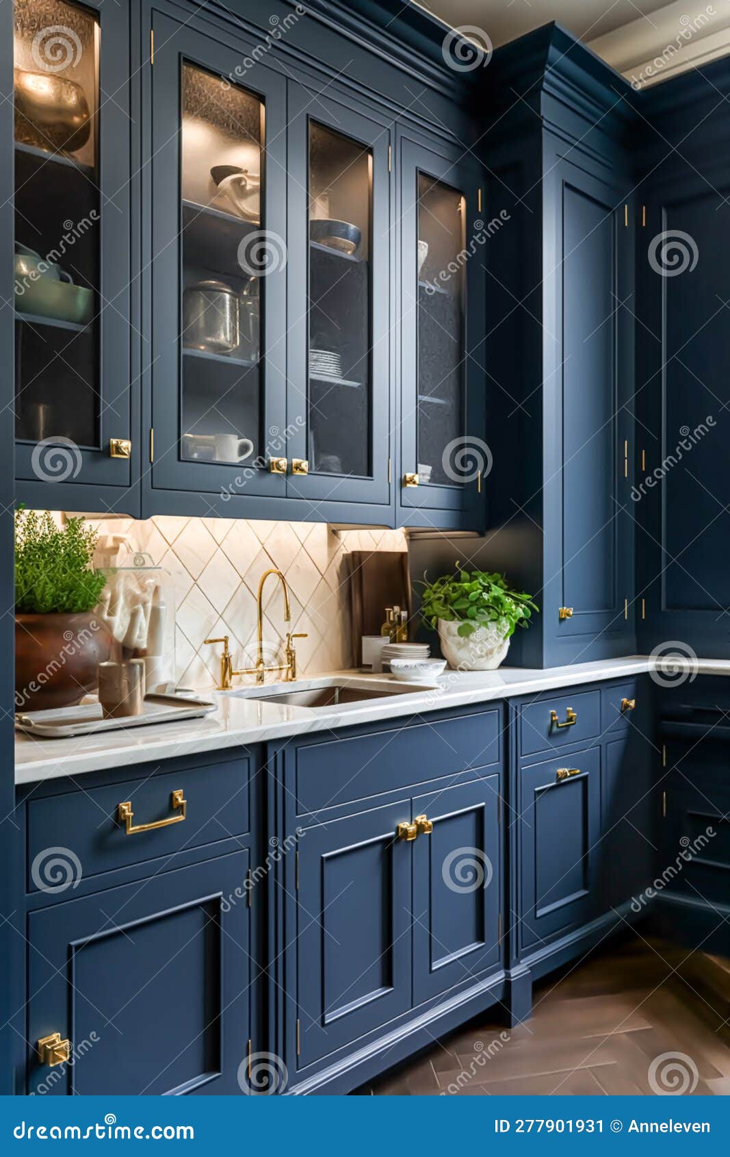 Dark Blue Country Kitchen Design with in-frame Cabinets. Generative AI ...