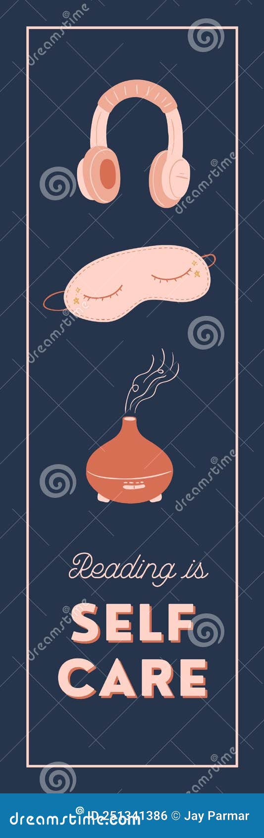 Dark Blue Creative Reading is Self Care Bookmark Stock Illustration ...