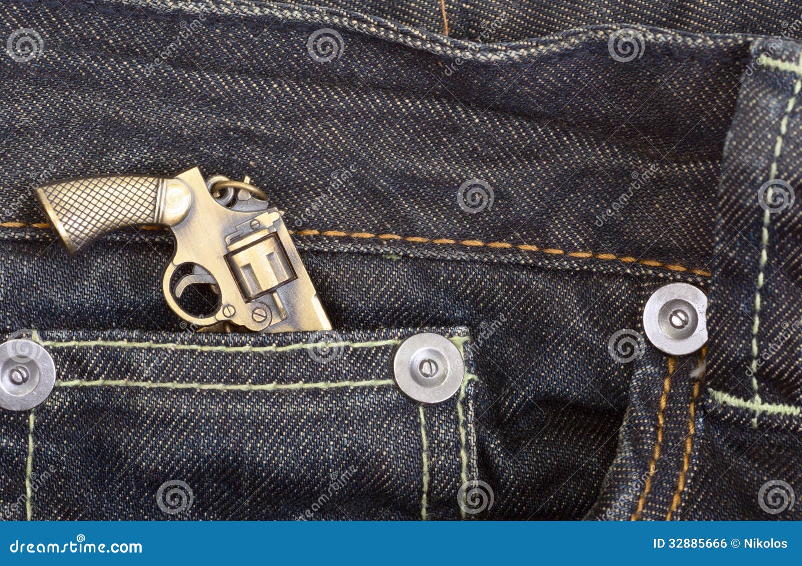 Dark Blue Denim Jeans with a Gun Stock Photo - Image of closeup ...
