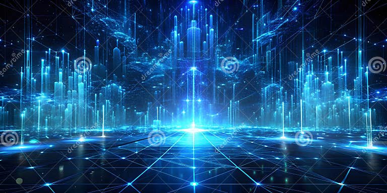 Dark Blue Digital Art with Intricate Tech Patterns Stock Illustration ...