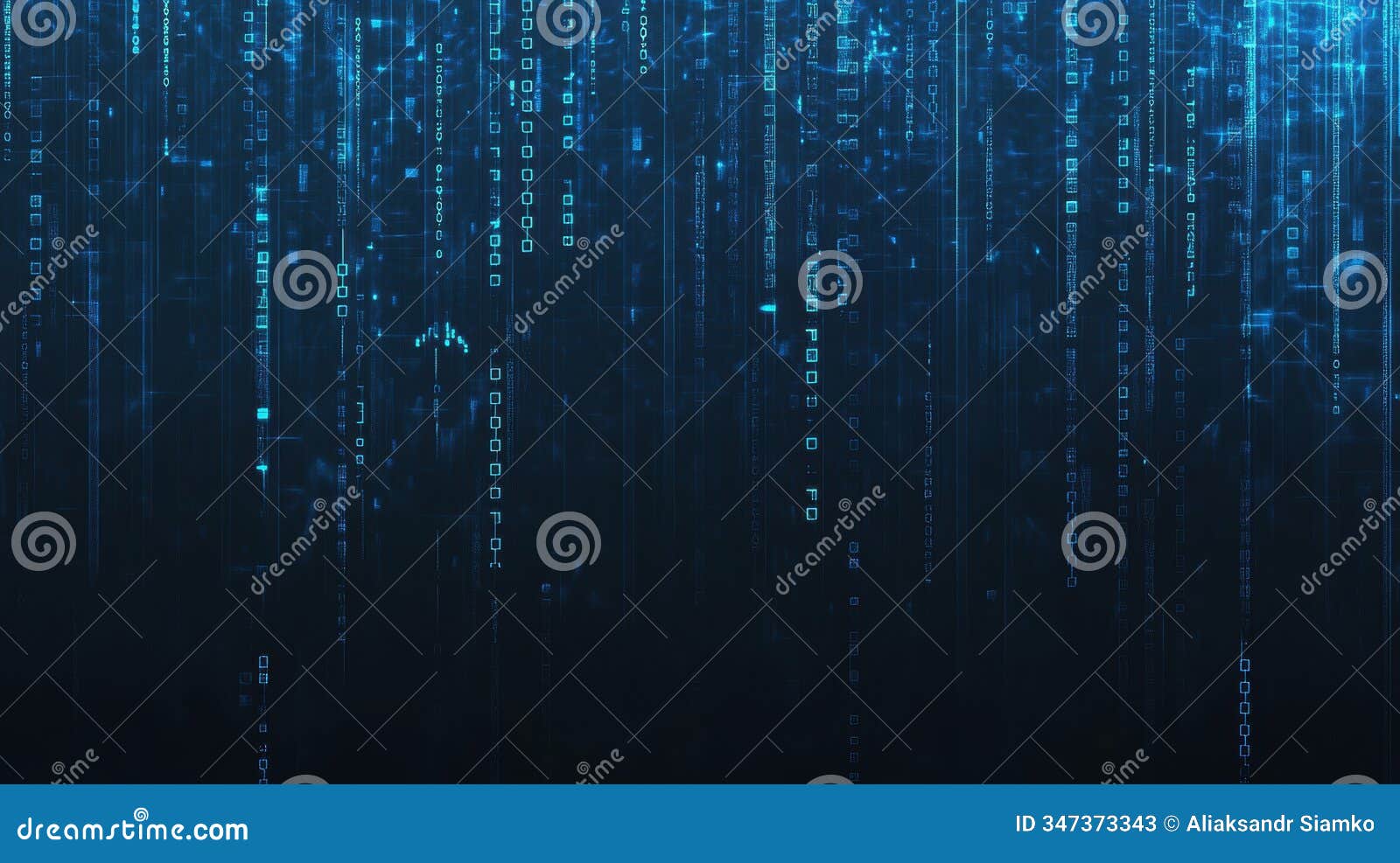 Dark Blue Digital Background with Binary Code and Glowing Connections Stock Illustration ...