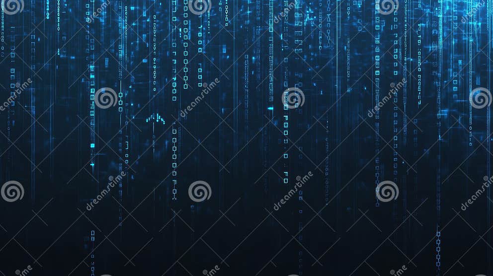 Dark Blue Digital Background with Binary Code and Glowing Connections Stock Illustration ...