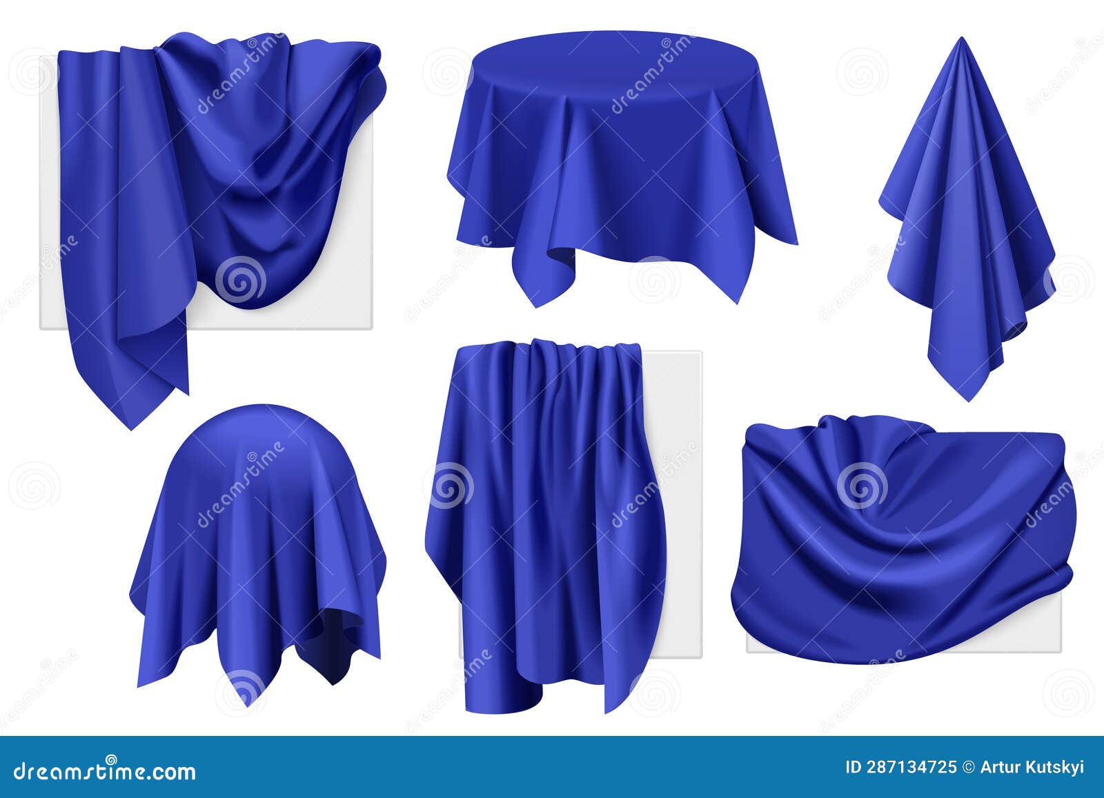 Dark Blue Fabric Covers on Objects with Drapery Set, 3D Drape in Cloth ...