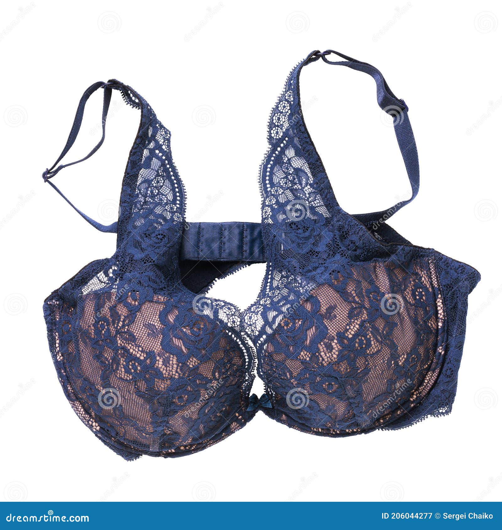 Dark Blue Female Bra with Lace Isolated on White Background Stock Image ...
