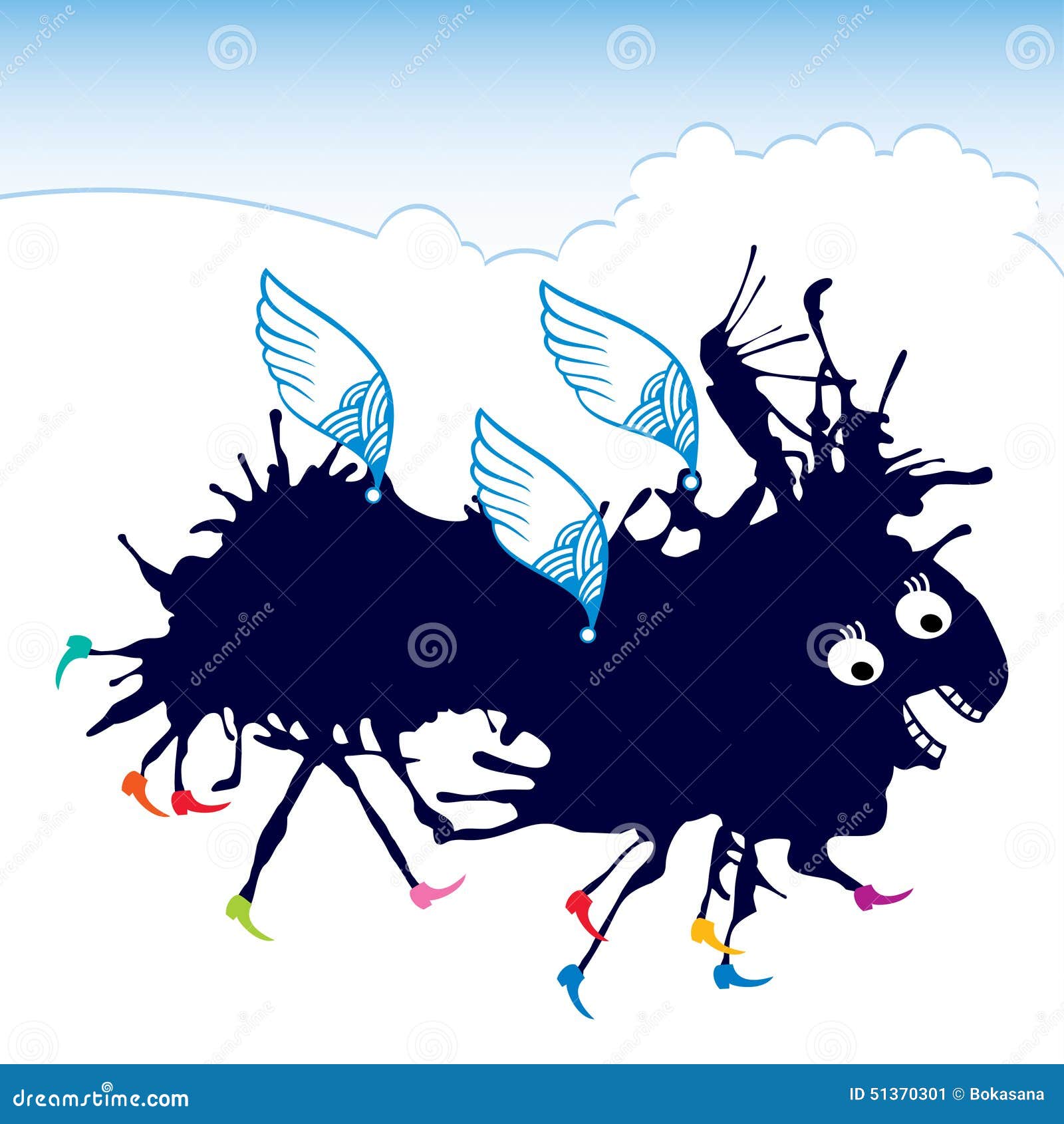 Dark blue flying monster. stock vector. Illustration of blot - 51370301