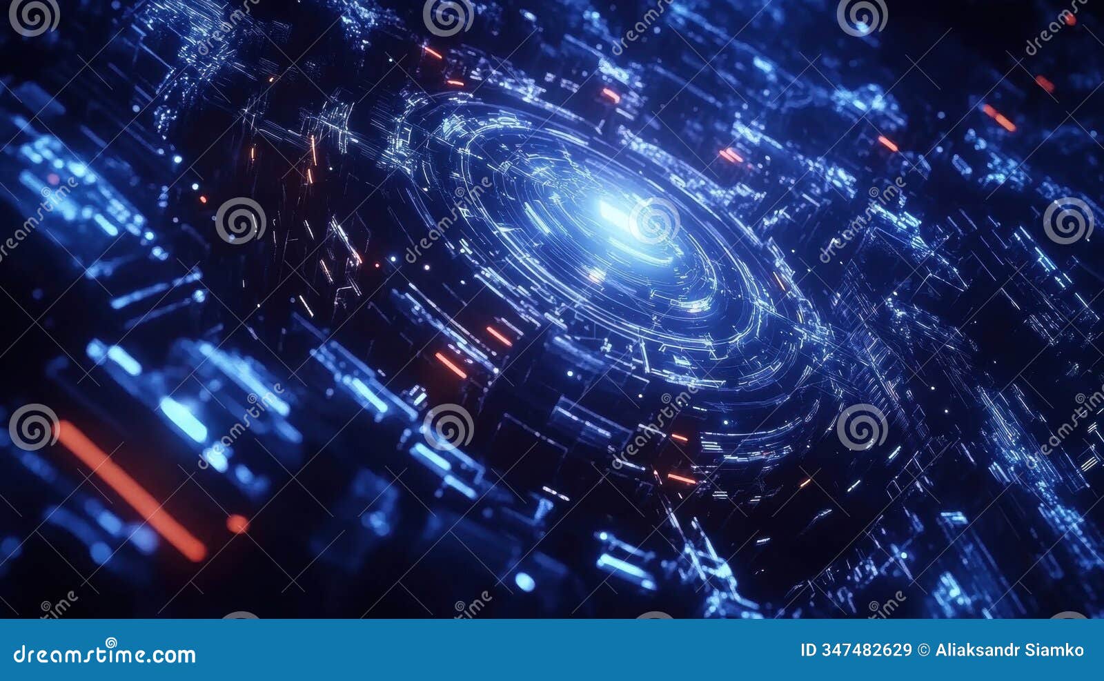 Dark Blue Futuristic Tech Background with 3D Shapes and Connections ...