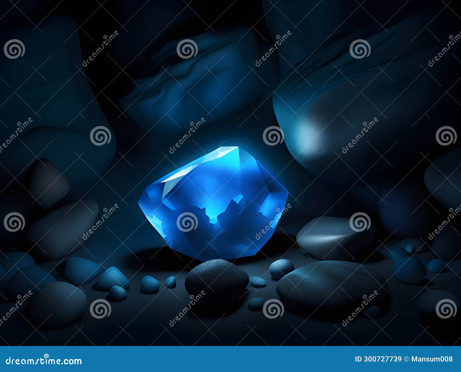 Dark blue gem in the cave stock illustration. Illustration of design ...