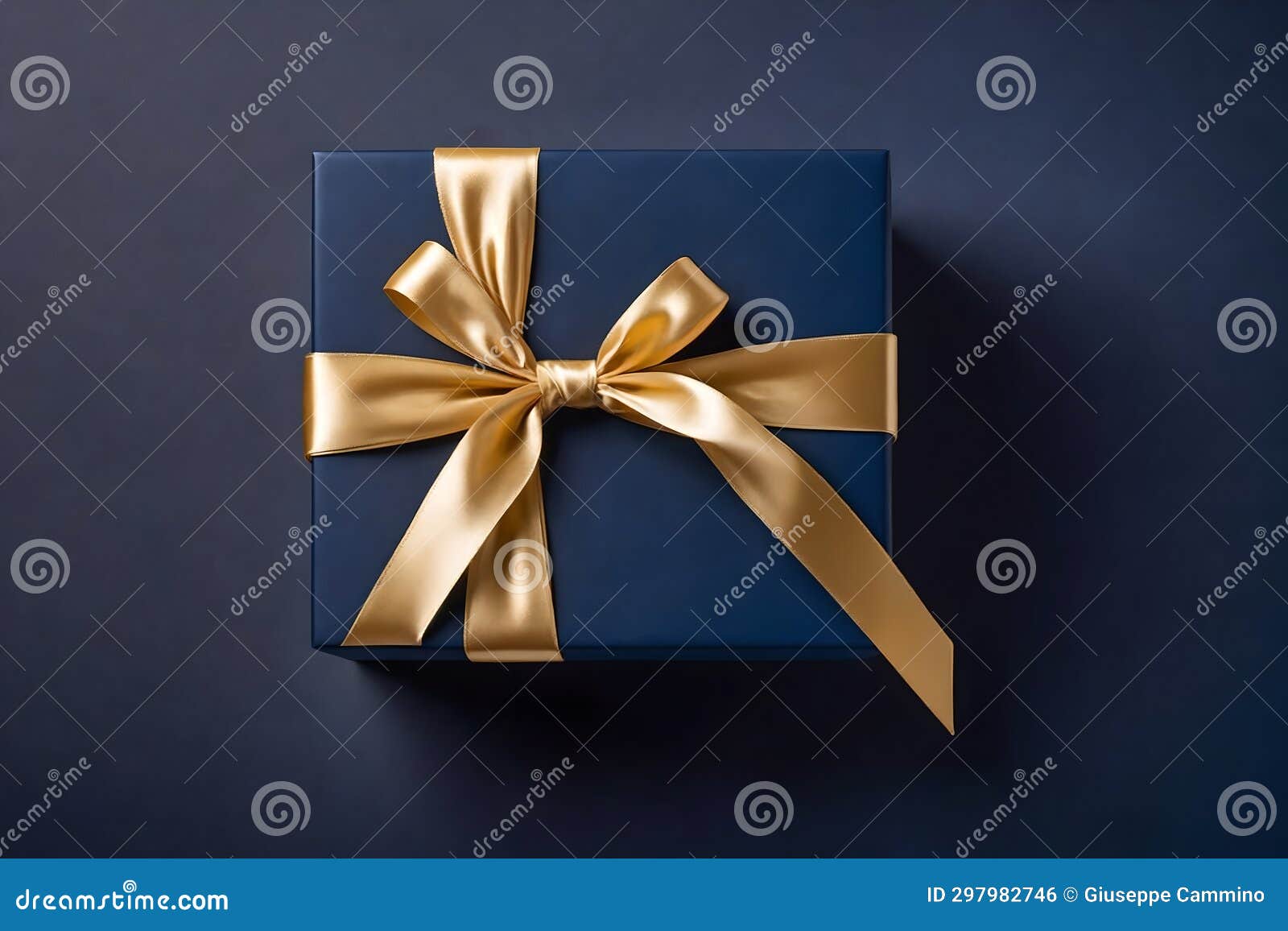 Dark Blue Gift Box with Gold Satin Ribbon Stock Illustration ...