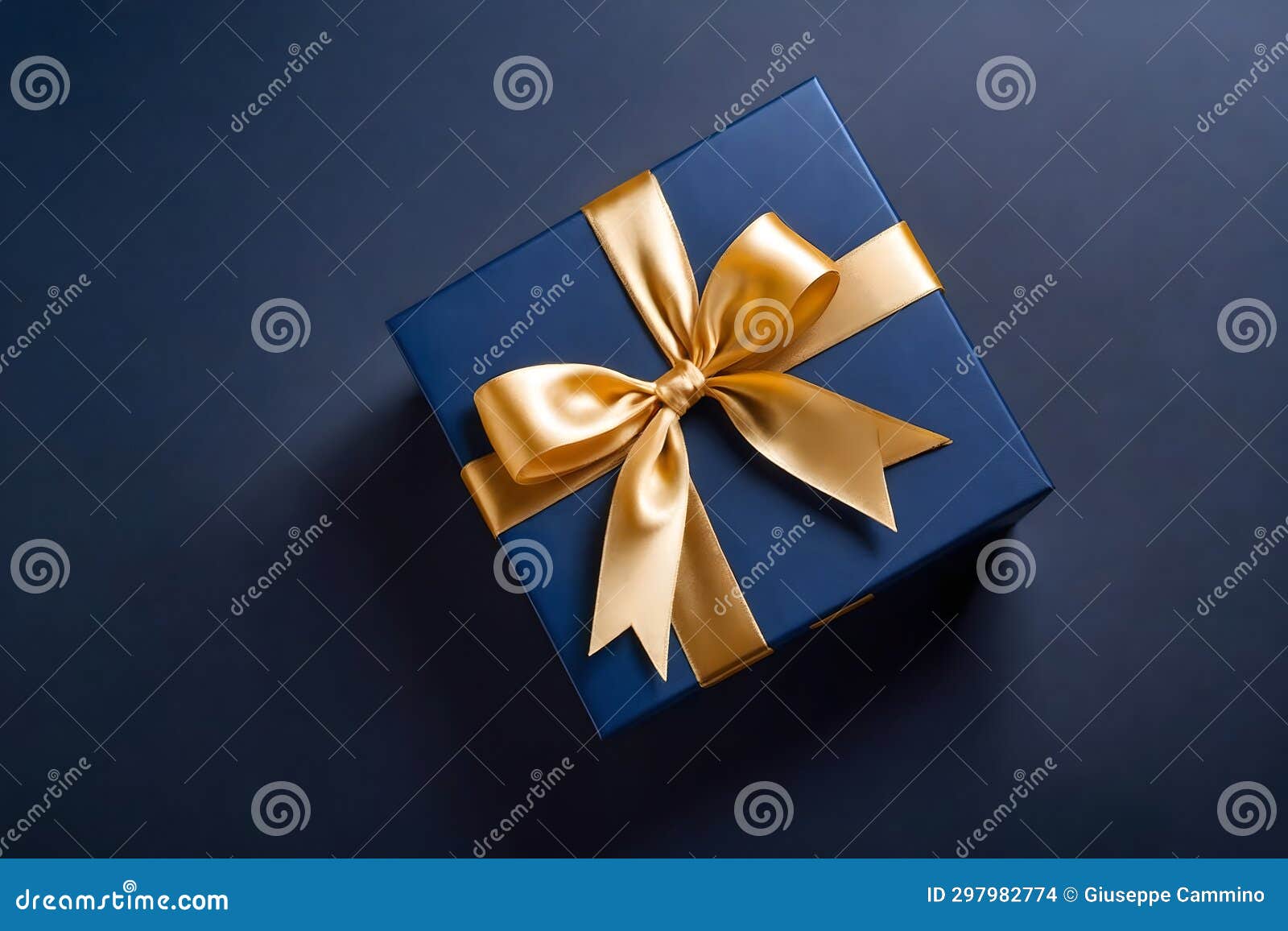 Dark Blue Gift Box with Gold Satin Ribbon Stock Illustration ...