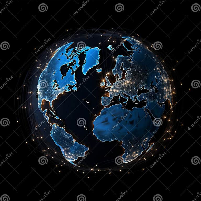 A Dark Blue Globe with a Glowing Network of Lines and Nodes Stock ...