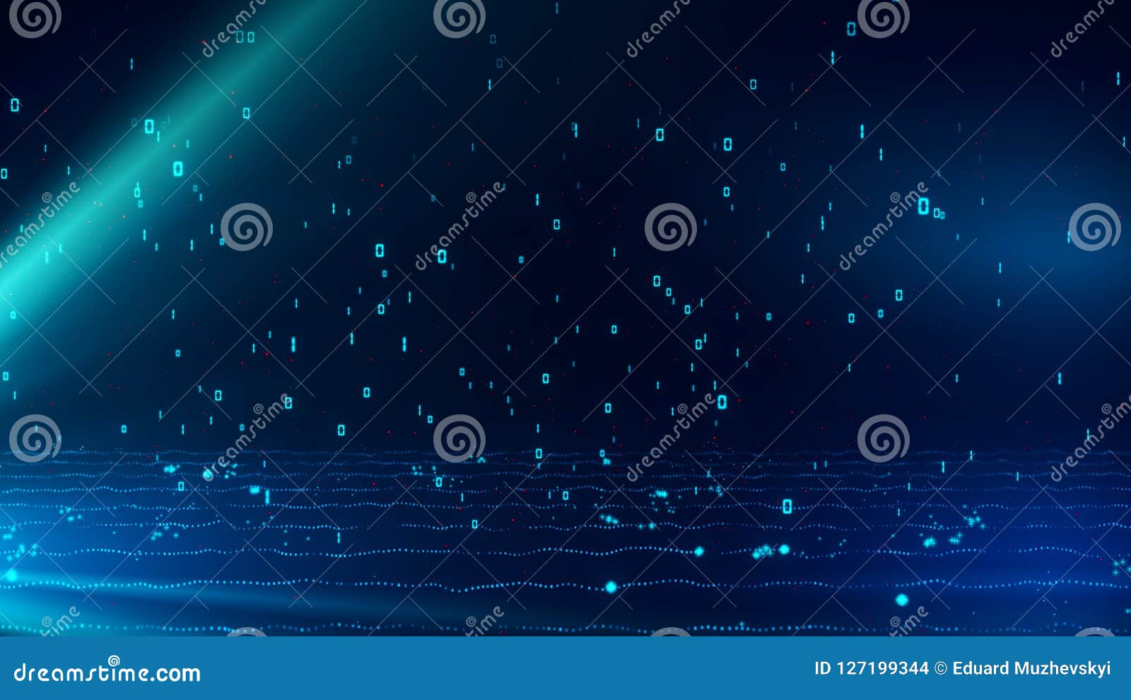 Dark Blue Glowing Particles with Binary Data of 1 and 0 Rain Stock ...