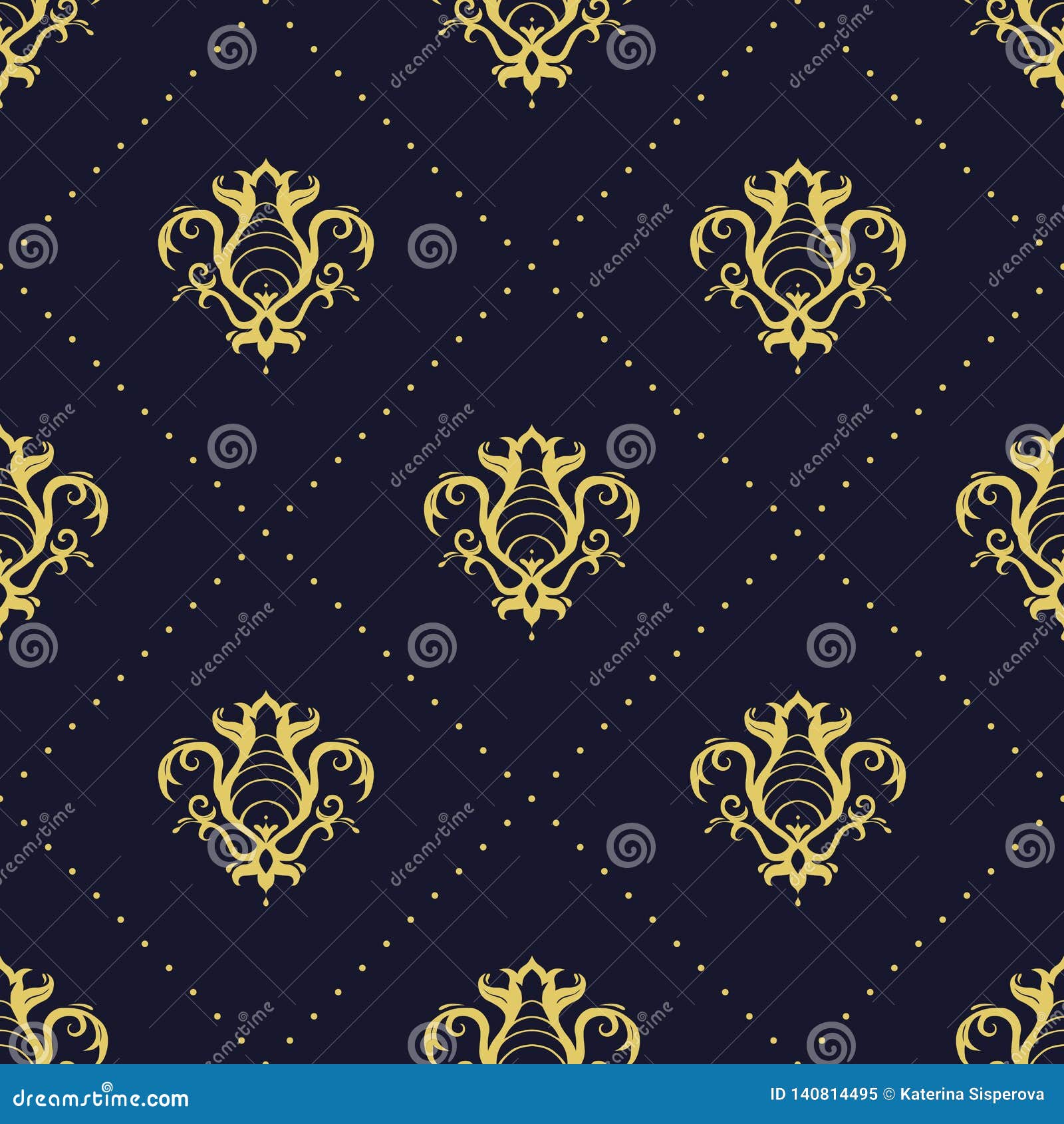 Dark Blue and Gold Vector Vintage Seamless Pattern Stock Vector ...