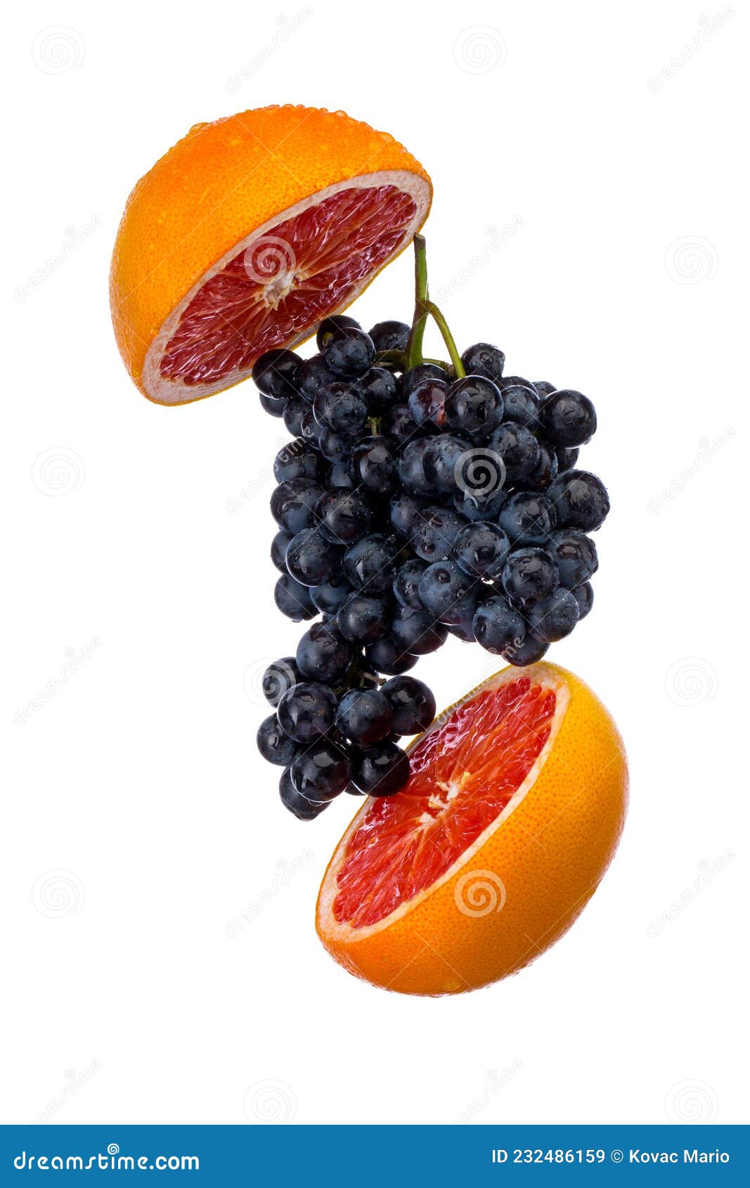 Dark Blue Grape with Red Grapefruit Isolated Stock Image - Image of ...