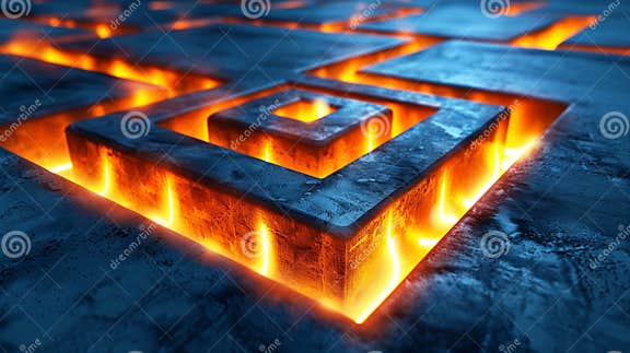 Dark Blue-gray and Orange Image of a Fire Visible in Abstract Squared ...