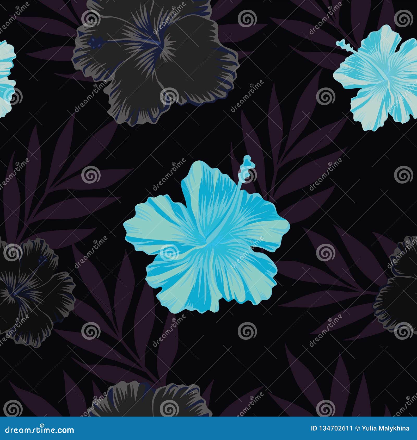 Dark and Blue Hibiscus Seamless Pattern Stock Vector - Illustration of ...