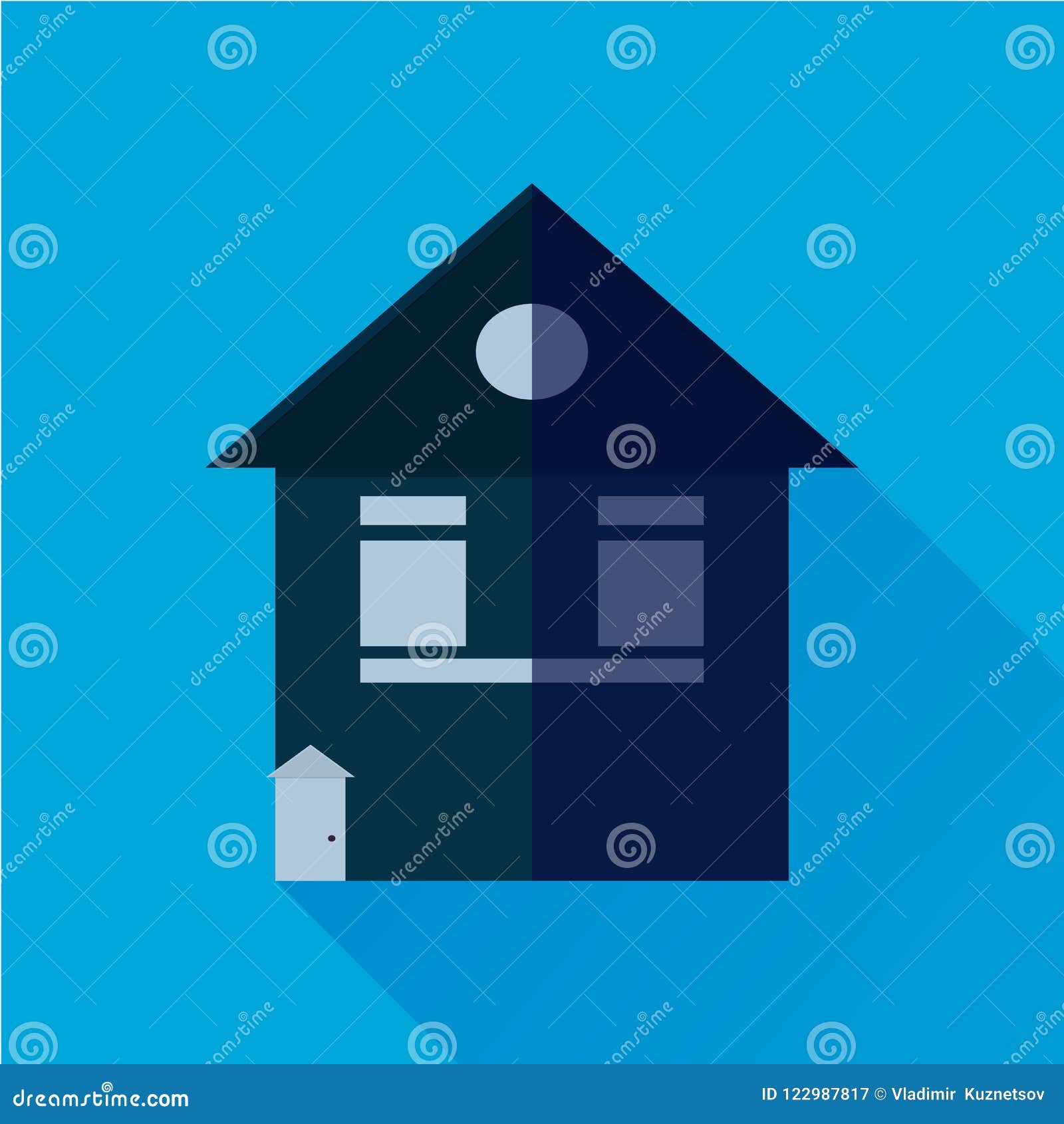 Dark Blue House Flat Style, Icon on Blue Background, Stock Vector ...