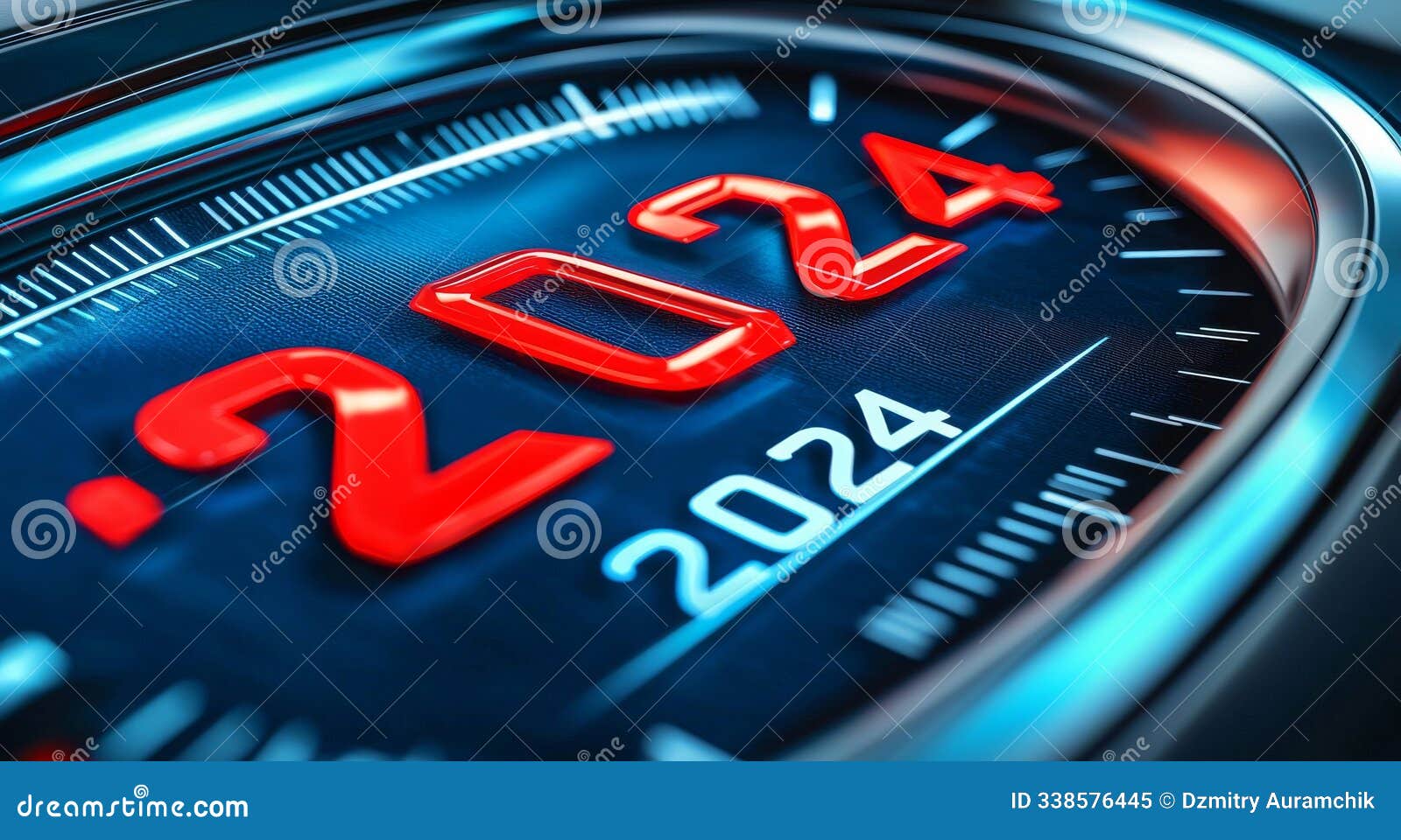 A Dark Blue Illuminated Speedometer with a 2024 Year Indicator Stock ...