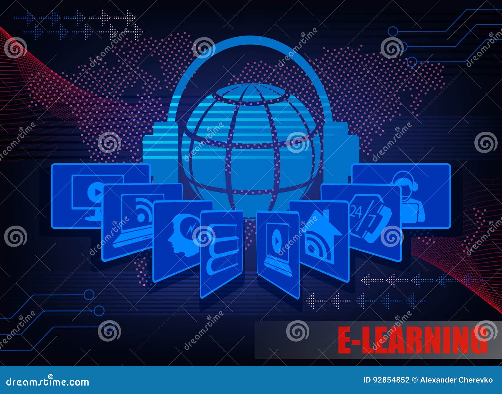 Dark Blue Internet Background C Characters E-learning Stock Vector ...