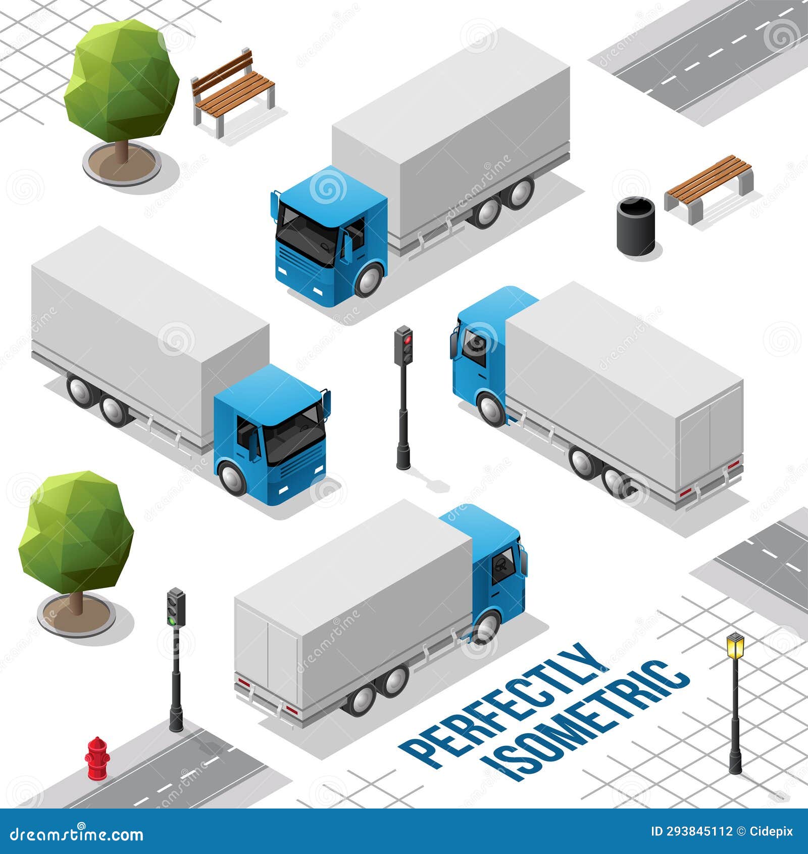 Dark Blue Isometric Big Truck from the Front Back Right and Left Views ...