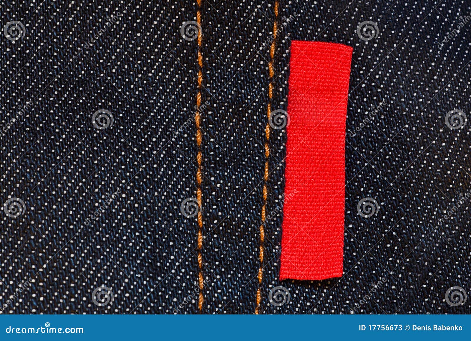 Dark Blue Jeans Background with Empty Red Label Stock Image - Image of ...