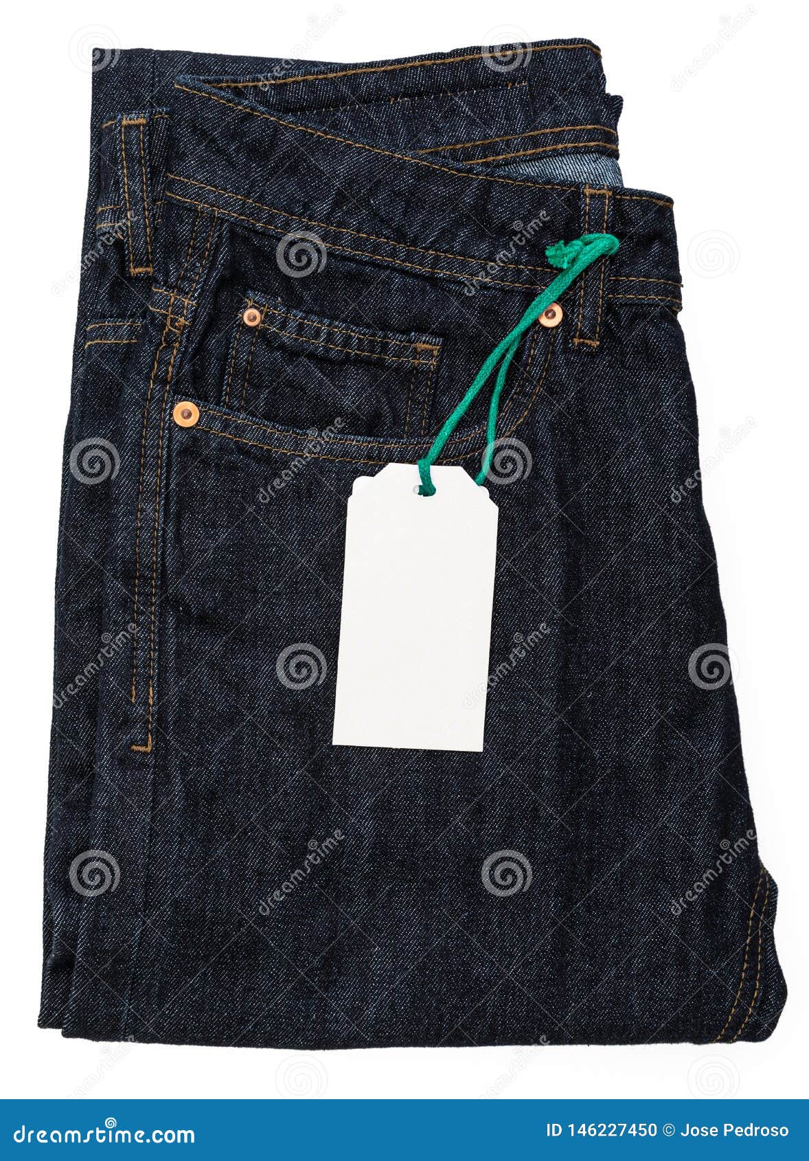 Dark Blue Jeans with Tag. Isolated. Stock Photo - Image of color, jeans ...