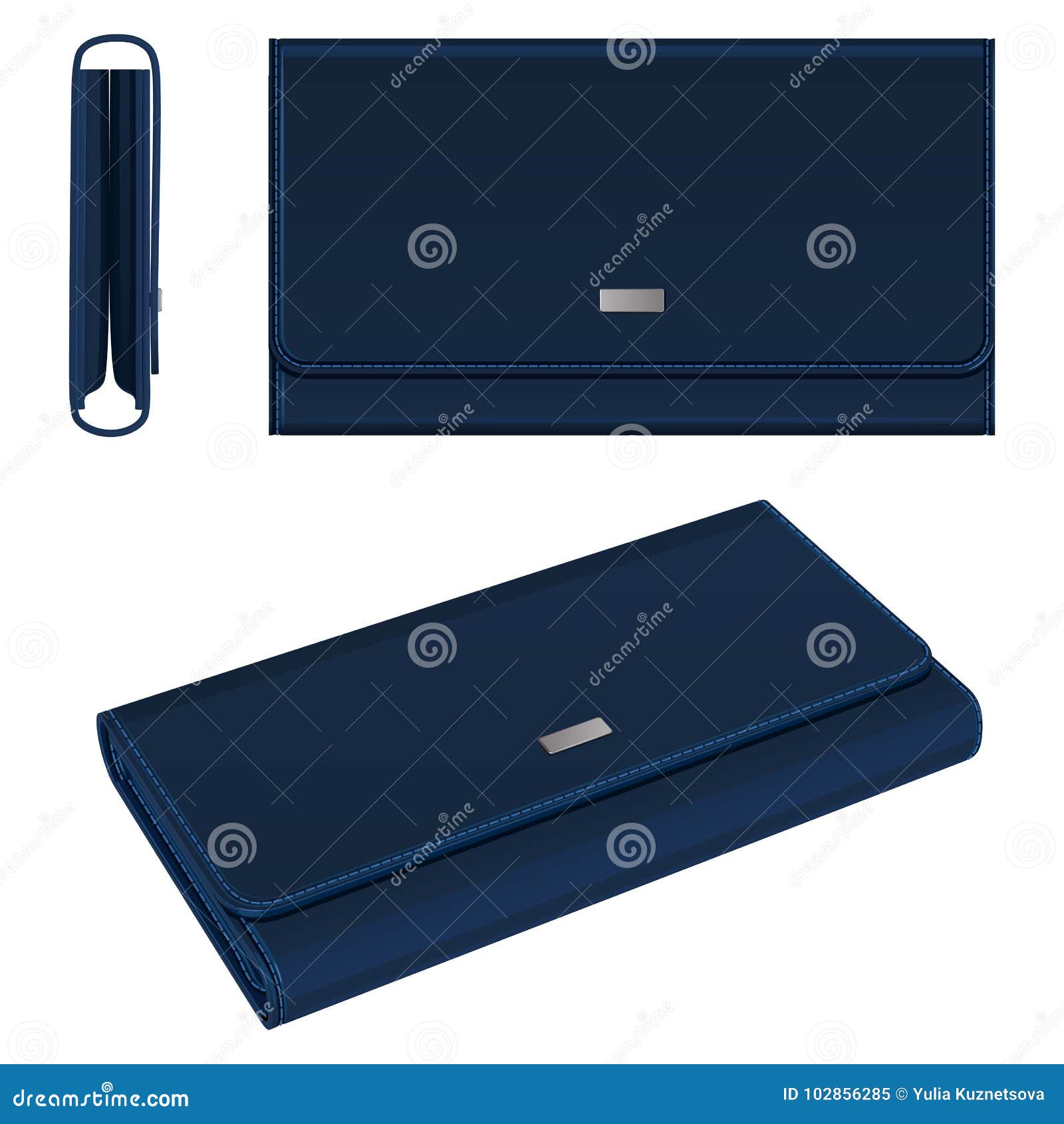 Dark Blue Leather Rectangular Purse with Magnetic Fastener, Top View ...