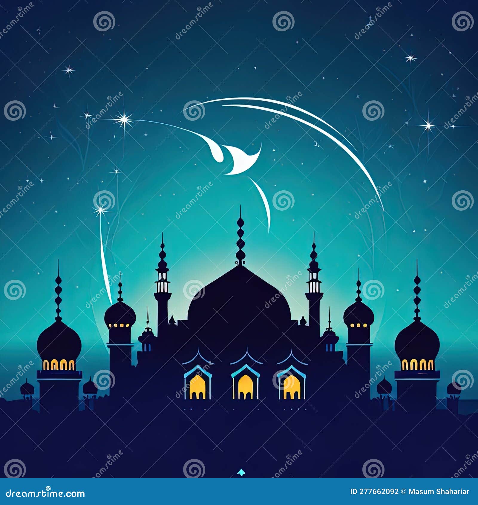 A Dark Blue Mosque in Gradient Background Stock Illustration ...