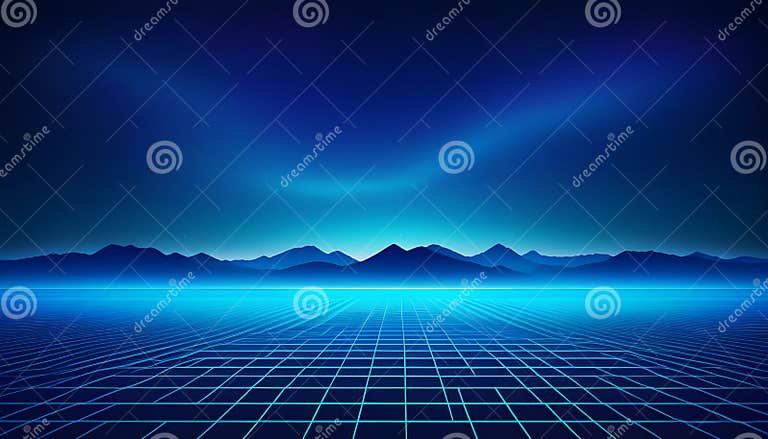 Dark Blue Ocean Scene with Gradient Sky and Grid Effect Stock ...