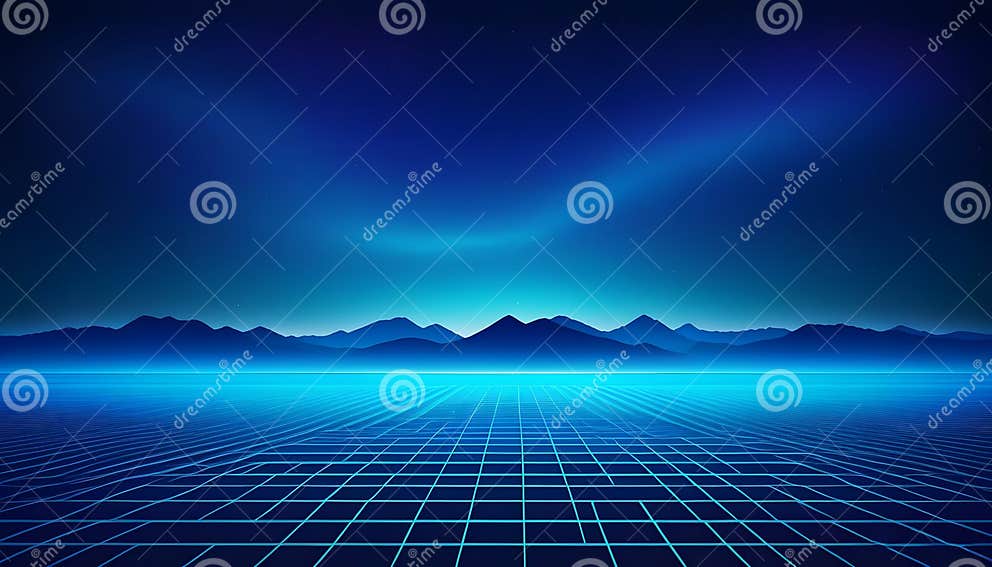 Dark Blue Ocean Scene with Gradient Sky and Grid Effect Stock ...