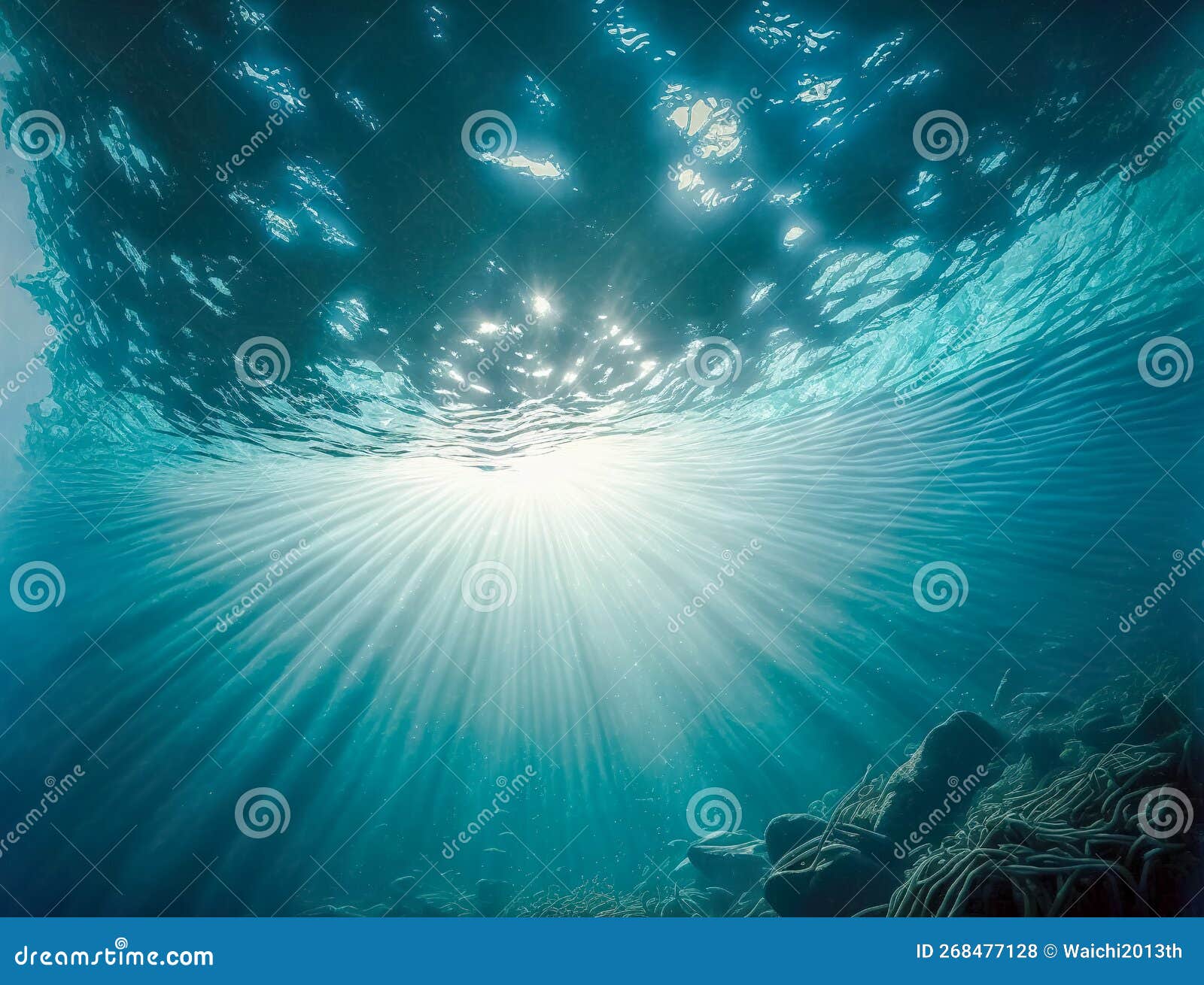 Dark Blue Ocean Surface Seen from Underwater. Abstract Waves Underwater ...