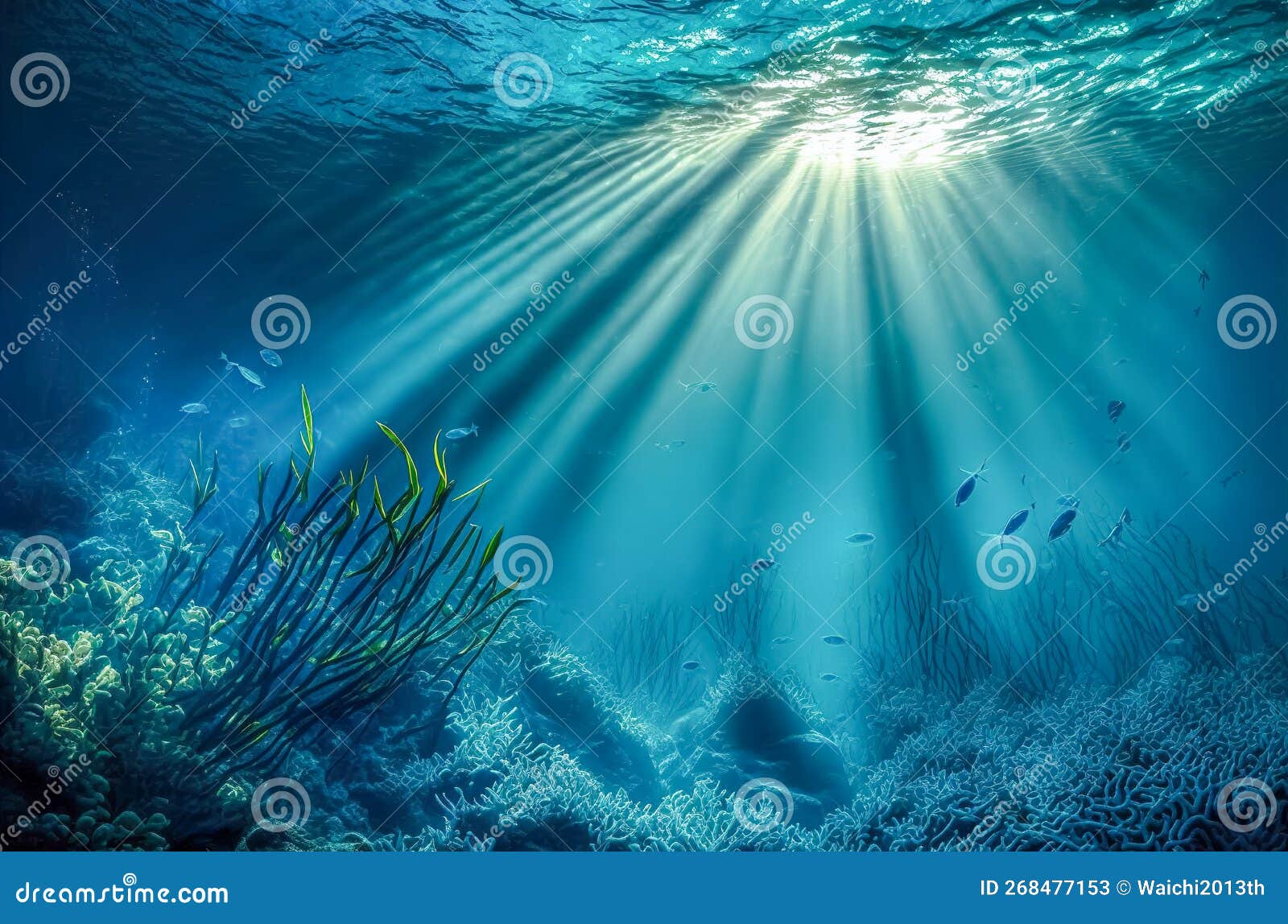 Dark Blue Ocean Surface Seen from Underwater. Abstract Waves Underwater ...