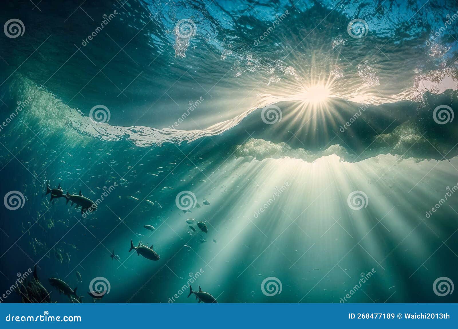 Dark Blue Ocean Surface Seen from Underwater. Abstract Waves Underwater ...