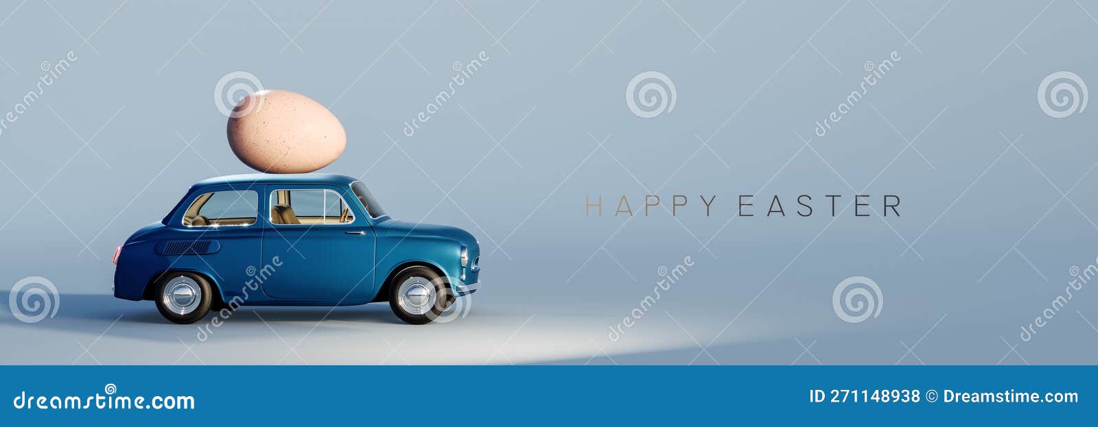 Dark Blue Old Car with Easter Egg on the Roof. Easter is Coming with ...