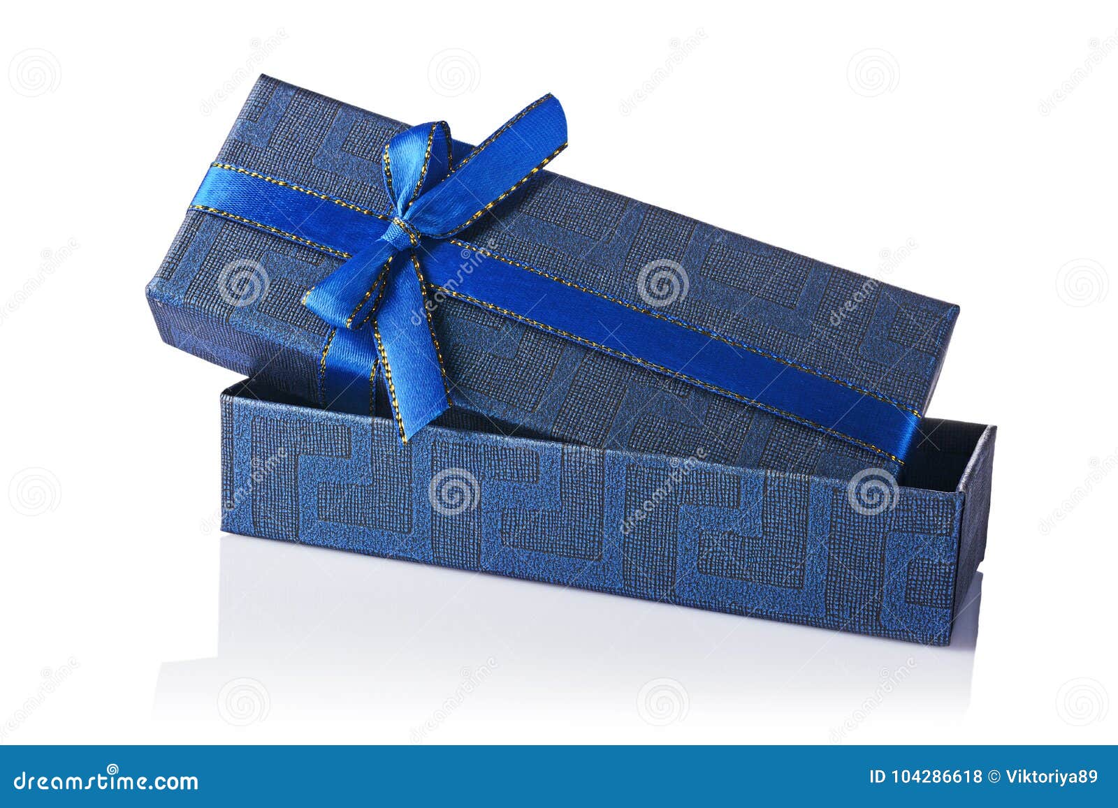 Dark Blue Open Gift Box with Satin Bow Stock Photo - Image of ...