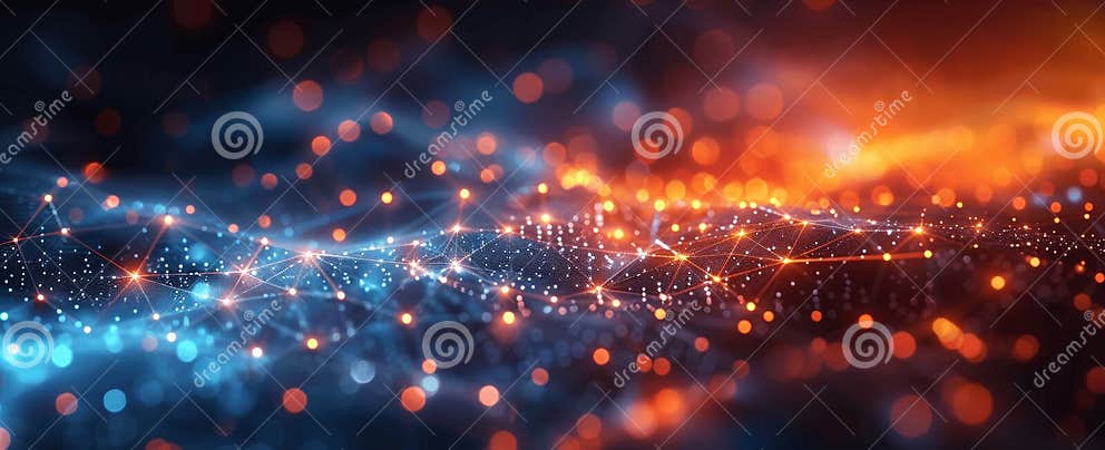 Dark Blue and Orange Gradient Tech Background with Glowing Low Poly ...