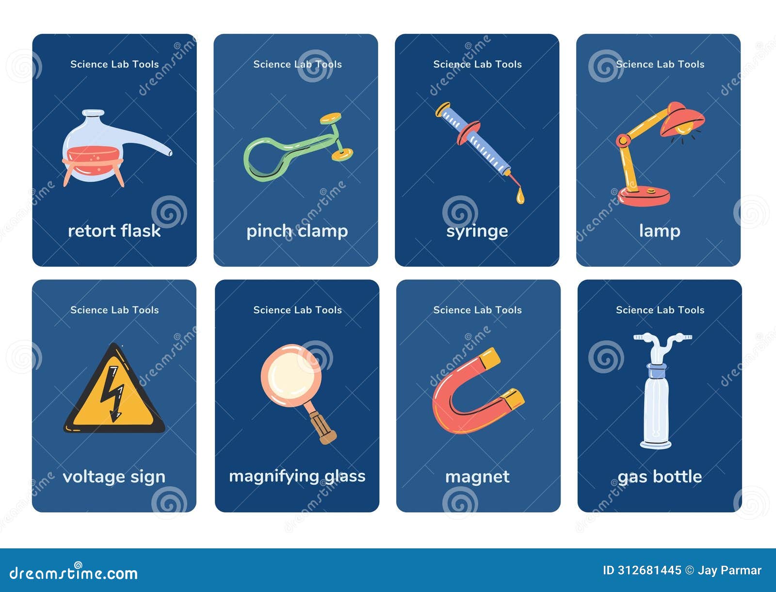 Dark Blue Organic Hand Drawn Science Flashcard - 4 Stock Illustration ...