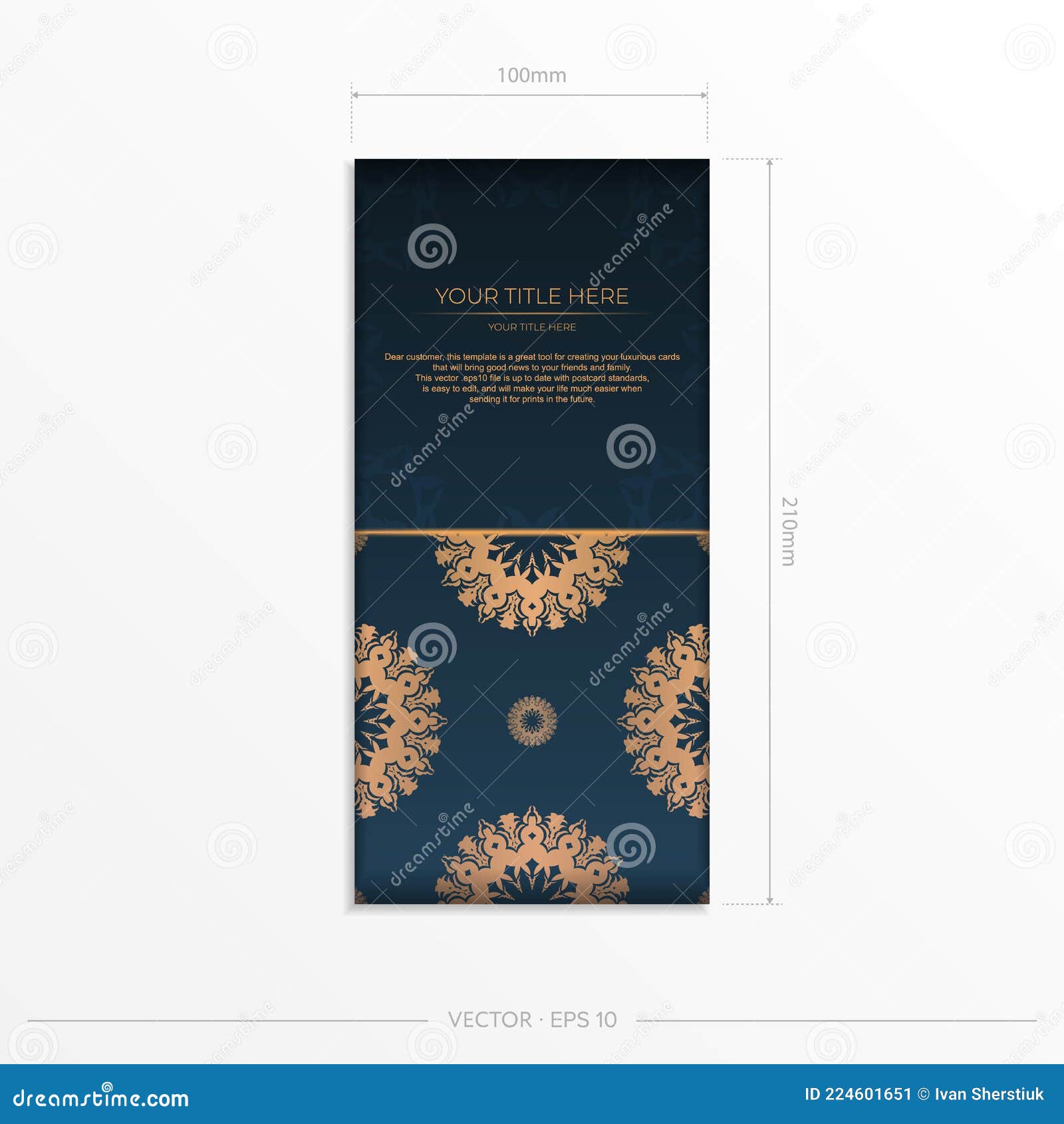 Dark Blue Postcard Template with Abstract Ornament. Elegant and Classic ...