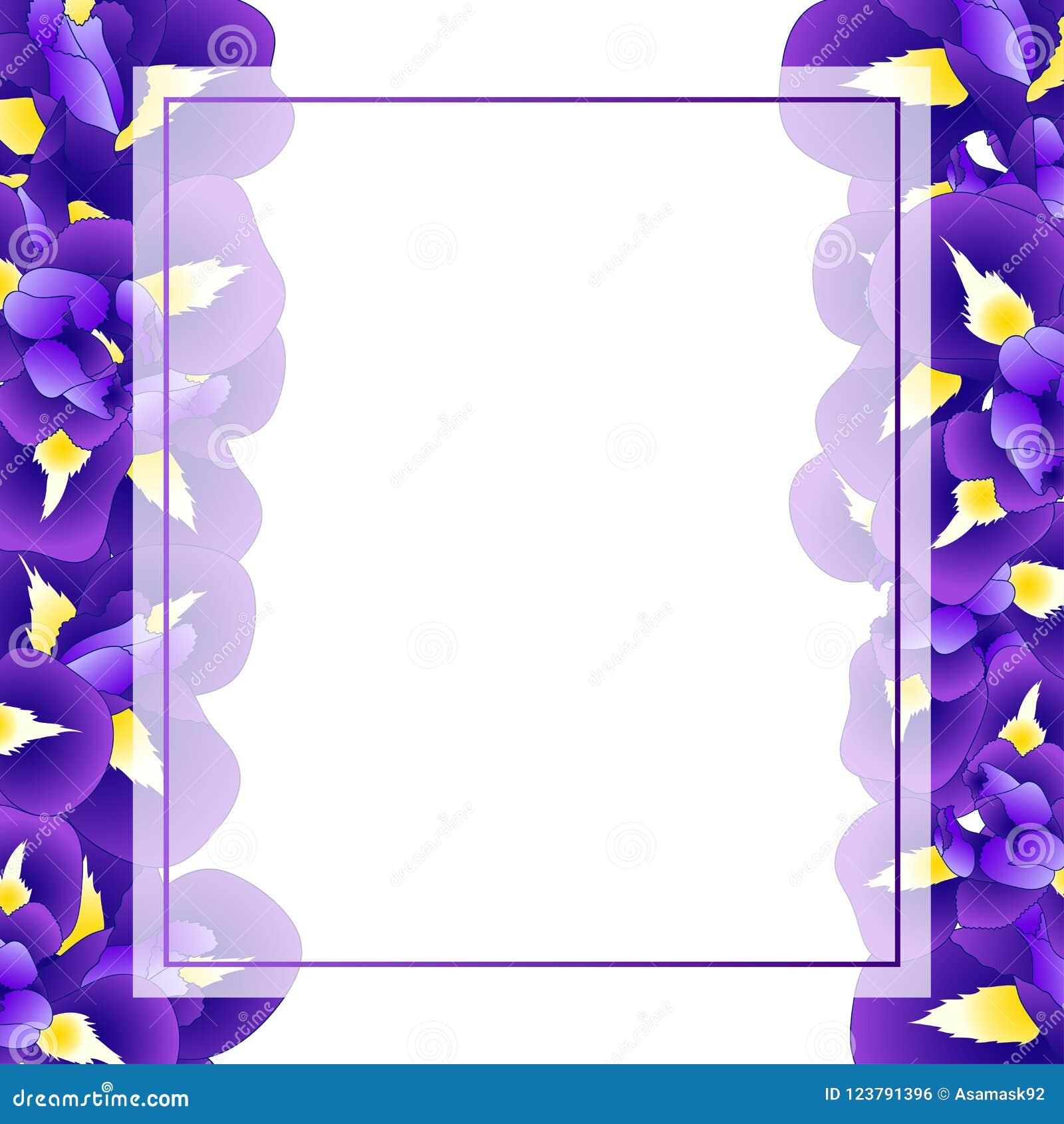 Dark Blue Purple Iris Flower Banner Card. Vector Illustration Stock ...