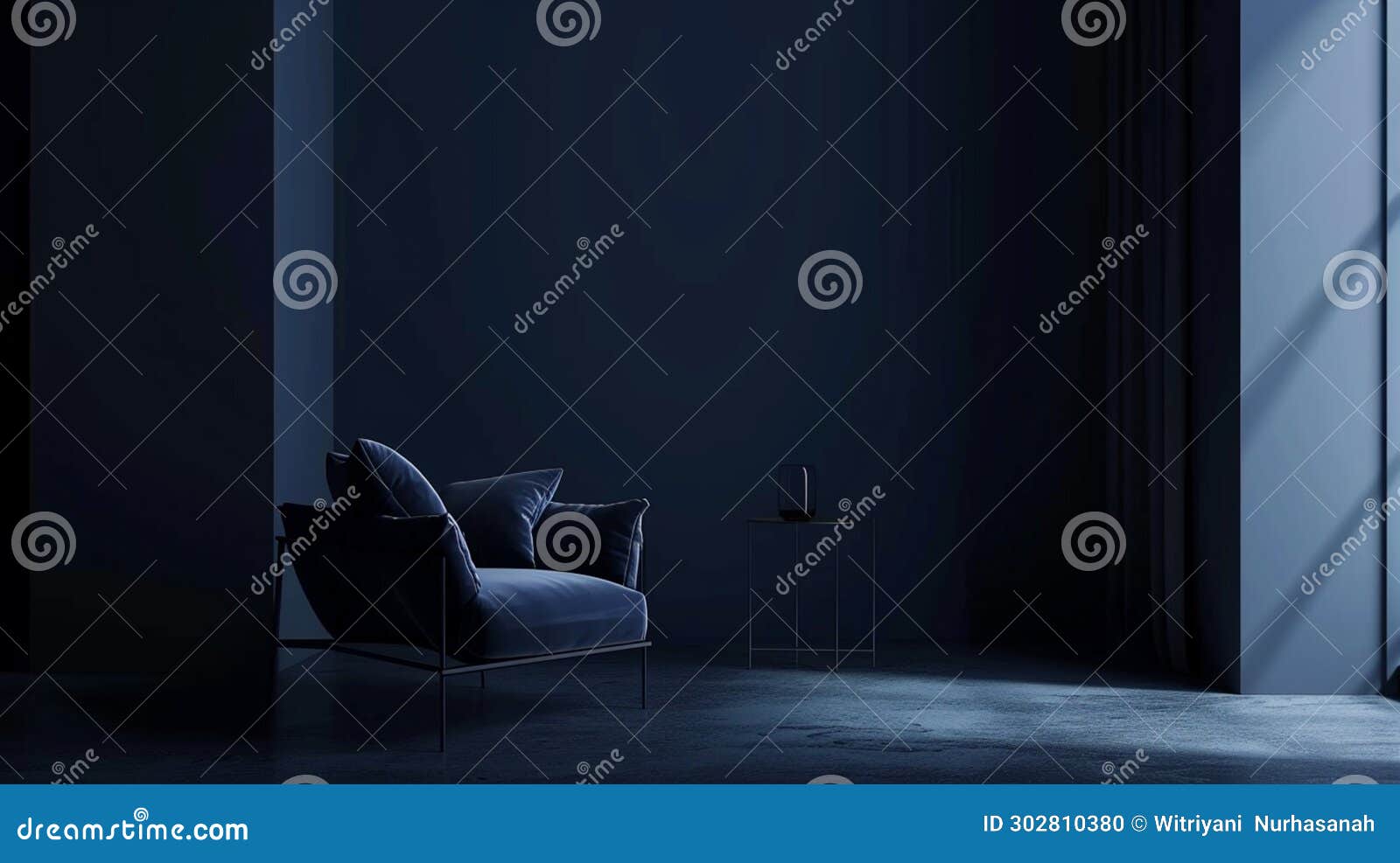 Dark Blue Room Interior, Living Room Interior Mockup, Empty Dark Blue ...