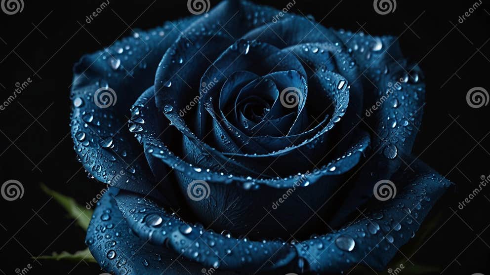A Dark Blue Rose with Water Drops on it Stock Image - Image of water ...