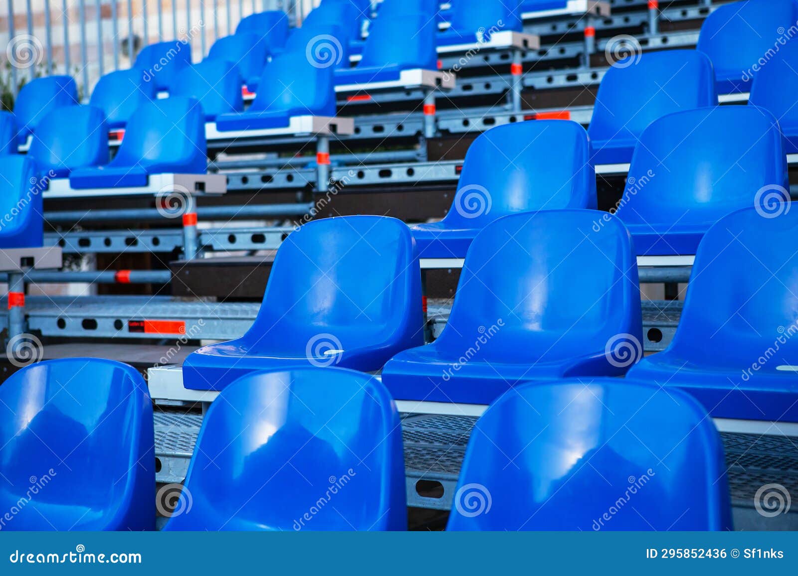 Blue Rows Of Seats In A Sports Hall. Stadium Seating. Empty Rows Of ...