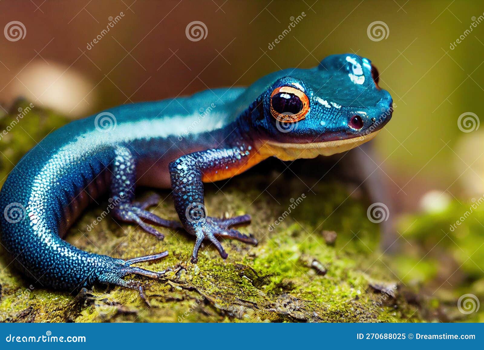 Dark Blue Salamander with Orange Eyes on Mossy Stone. Stock ...