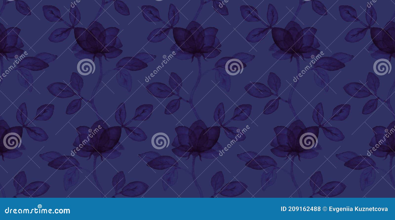 Dark Blue Seamless Pattern with Hand Drawn Simple Roses Stock Photo ...